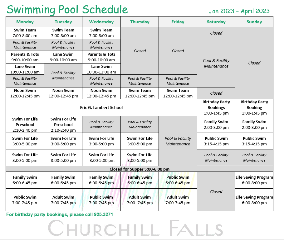 Swimming Pool – Official Site of the Town of Churchill Falls