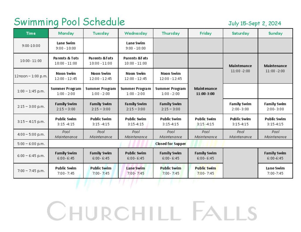 Swimming Pool – Official Site of the Town of Churchill Falls